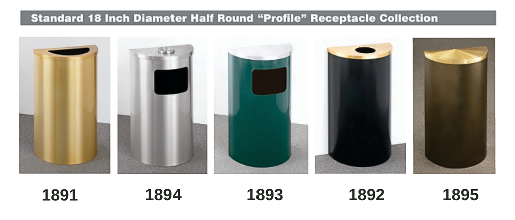 Glaro “Profile” 18" Half Round Waste Receptacle – Satin Brass Lid, Mad ...